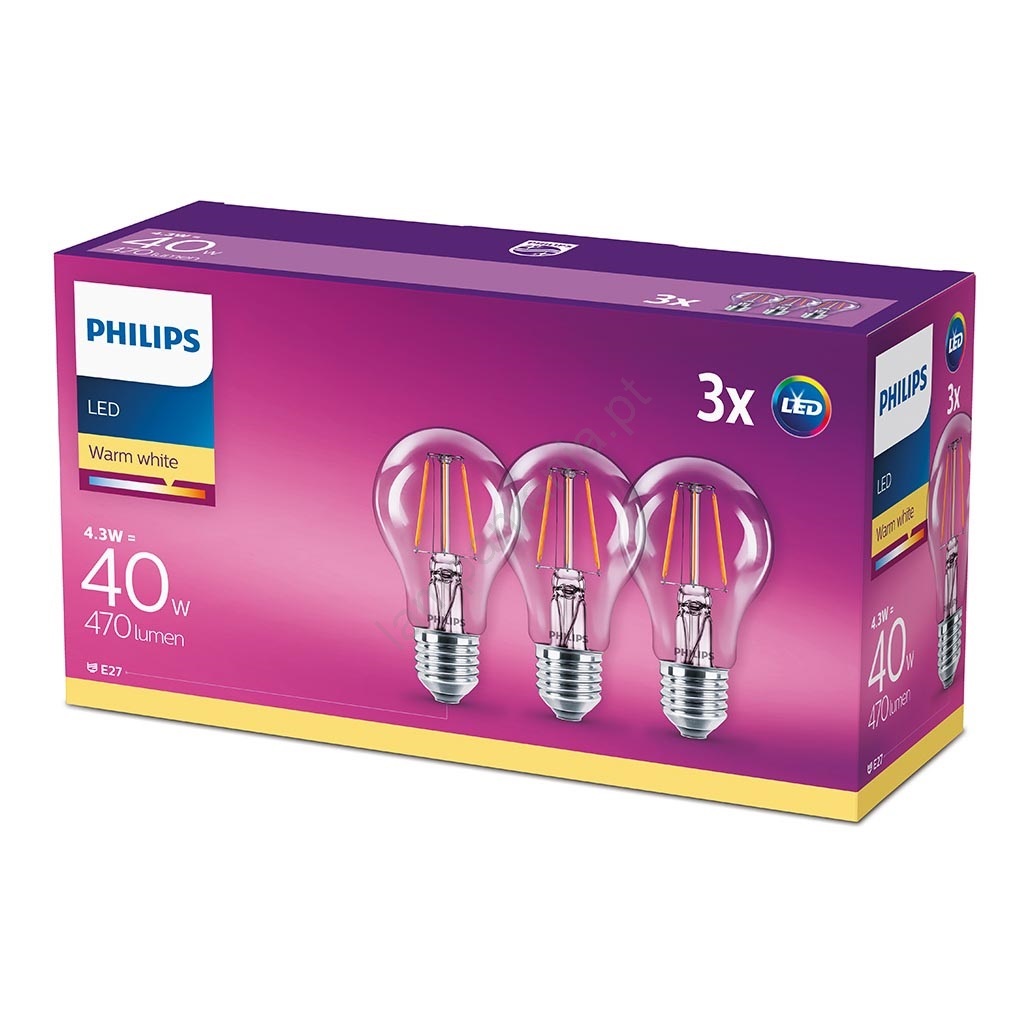 CONJUNTO 3x Lâmpada LED VINTAGE Philips E27/4,3W/230V 2700K | Lampamania